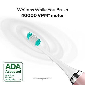 Aquasonic Vibe Series Ultra Whitening Toothbrush – ADA Accepted Power Toothbrush - 8 Brush Heads & Travel Case – 40,000 VPM Motor & Wireless Charging - 4 Modes w Smart Timer – Satin Rose Gold