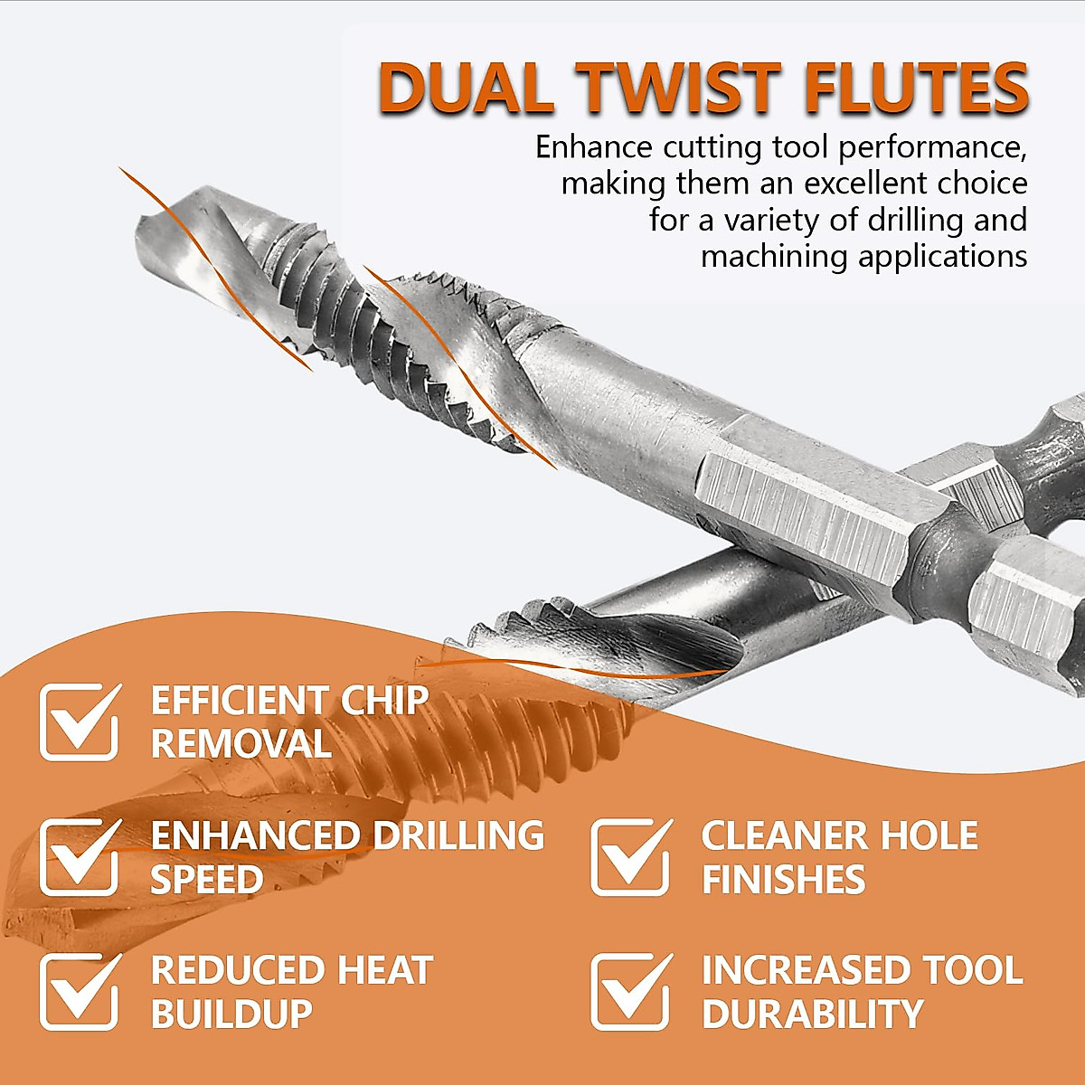 Hymnorq 6-Piece Combination Tap and Drill Bit Set with Dual Twist Flute and 118° Split Point, High-Speed Steel, 1/4" Hex Shank, Ranging from BSW 1/8"-40 to BSW 3/8"-16