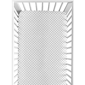 Sweet Jojo Designs Grey and White Lattice Girl Baby or Toddler Nursery Fitted Crib Sheet for Gray Bunny Floral Collection
