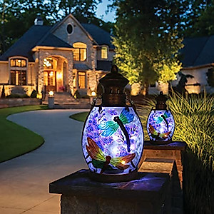 SUBOLO Hanging Solar Lantern Outdoor Waterproof Dragonfly Decor Solar Lights Tabletop Lamp for Outdoor Garden Yard Patio Ornament