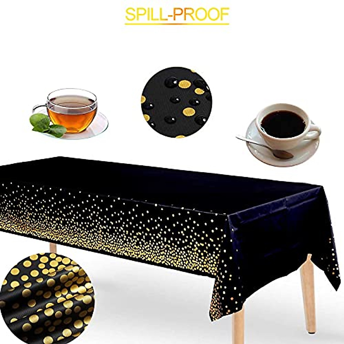 FECEDY 4 Packs 54 x 108 Inch Premium Black Disposable Plastic Table Cover Waterproof Disposable Tablecloths for Rectangle Tables up to 8 ft in Length Party Decorations Indoor & Outdoor