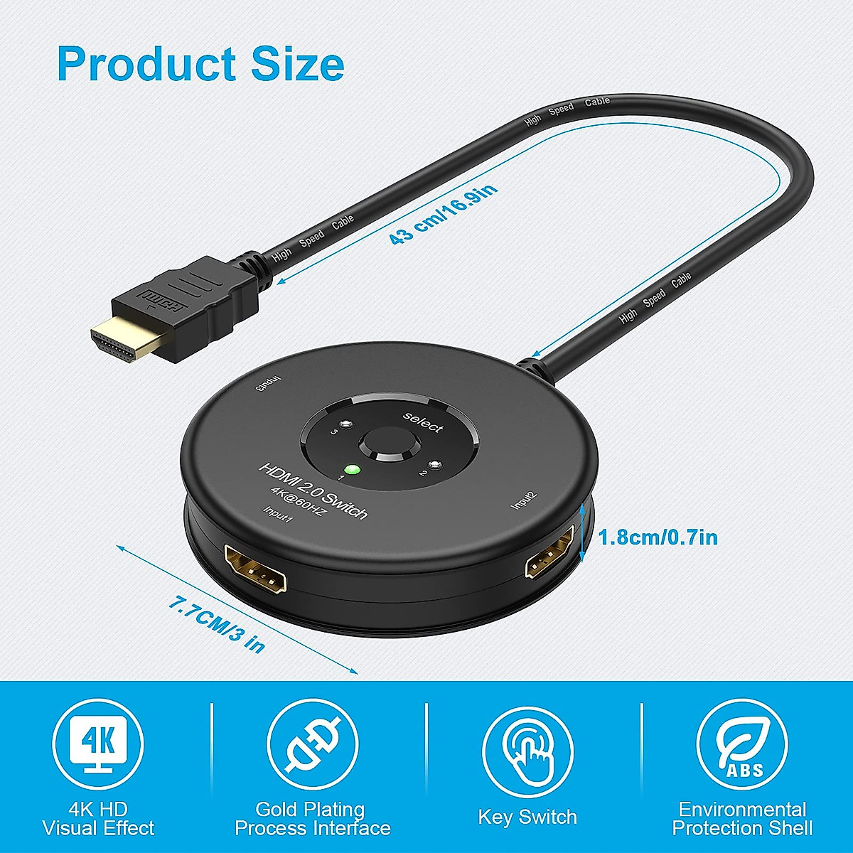 HDMI Switch 4K 60Hz, 3 in 1 Out HDMI Splitter for HDTV/Xbox/PS5/Fire Stick/DVD Player/PS4/PS3 4K 1080P 3D, Meofia HDMI Hub 3 Port HDMI Switch Box, HDMI 2.0 Switcher Multi HDMI Adapter