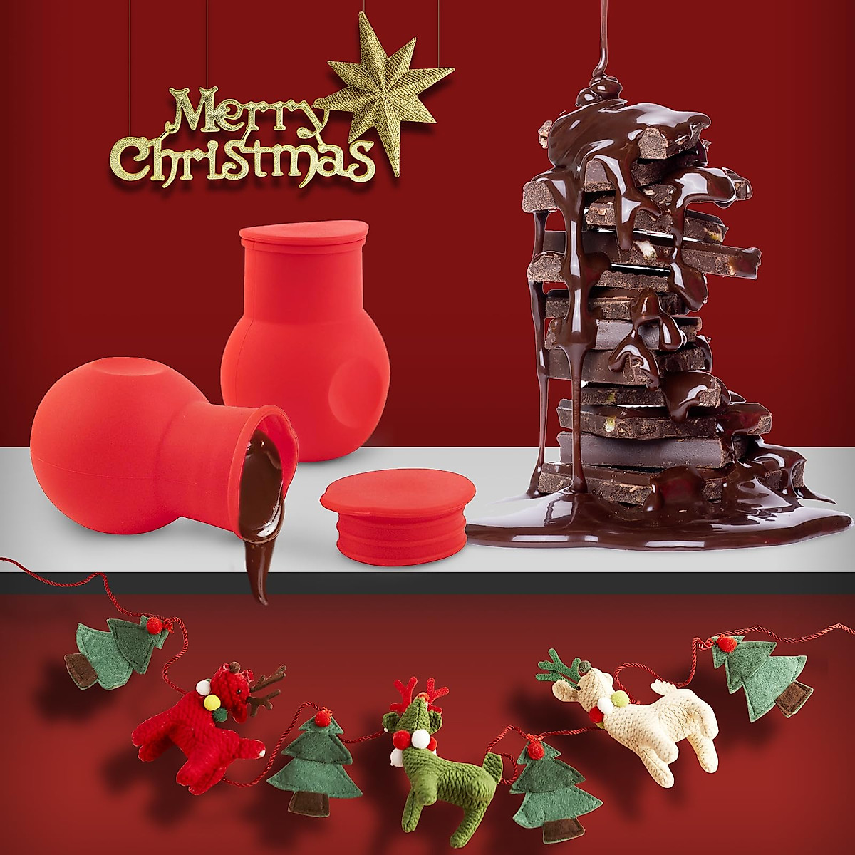 AUEAR, Set of 3 Silicone Melting Pot Chocolate Melt Pot Mold Red Microwave Butter Melter for Kitchen Baking Heat Milk Sauce