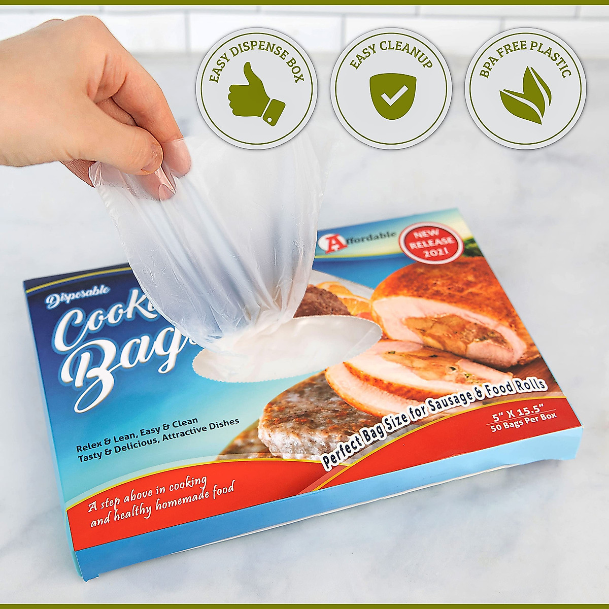 Disposable Heat Resistant Cooking Bags – Multi-Use BPA-Free Plastic Food Bags Good For Poultry & Vegetables. For Cooking, Reheating, Microwave, Roasting, & Defrosting,– 50 Pack