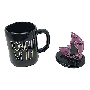 Rae Dunn Ceramic Halloween Mug with Decorative Lid (Tonight We Fly/Black/Purple)