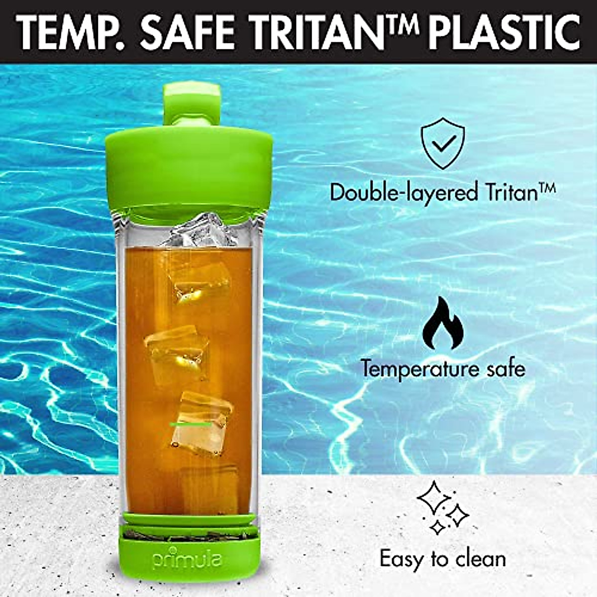 Primula Press and Go Iced Tea Maker, Travel Tumbler, Infuser Bottle, Leak-proof Flip-top Lid with Carry Loop, Dishwasher Safe, Made without BPA, 16-Ounce, Green