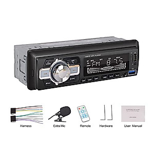 HLLECARMO 1Din Wireless Music Streaming Car Stereo Bluetooth Hands-Free Calling with Microphone, Character LCD, AM/FM 30 Stations Radio Receiver, 2USB Quick Charging, EQ, AUX-in, Remote, No cd/DVD