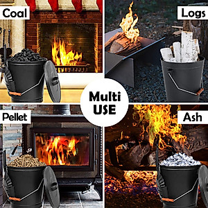 Hisencn Ash Bucket with Lid and Shovel, 5.15 Gallon Large Galvanized Metal Coal and Hot Ash Pail for Fireplace, Hearth, Charcoal Wood Fire Pits Burning Stoves Indoor and Outdoor