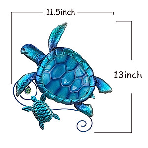 JOYBee Metal Sea Turtle Wall art Decor Outdoor Indoor Nautical Hanging Art Blue Green Stained Glass Decorative Sculpture for Garden Pool Patio Balcony Kitchen or Bathroom(12.5 * 11inch)
