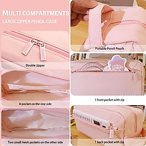 Large Capacity Pencil Case 3 Compartments, Portable Pencil Case with Zipper, Aesthetic Pencil Bag Pouch College Office School, Multifunctional Stationery Organizer for Students Teen Girl Boy Adults