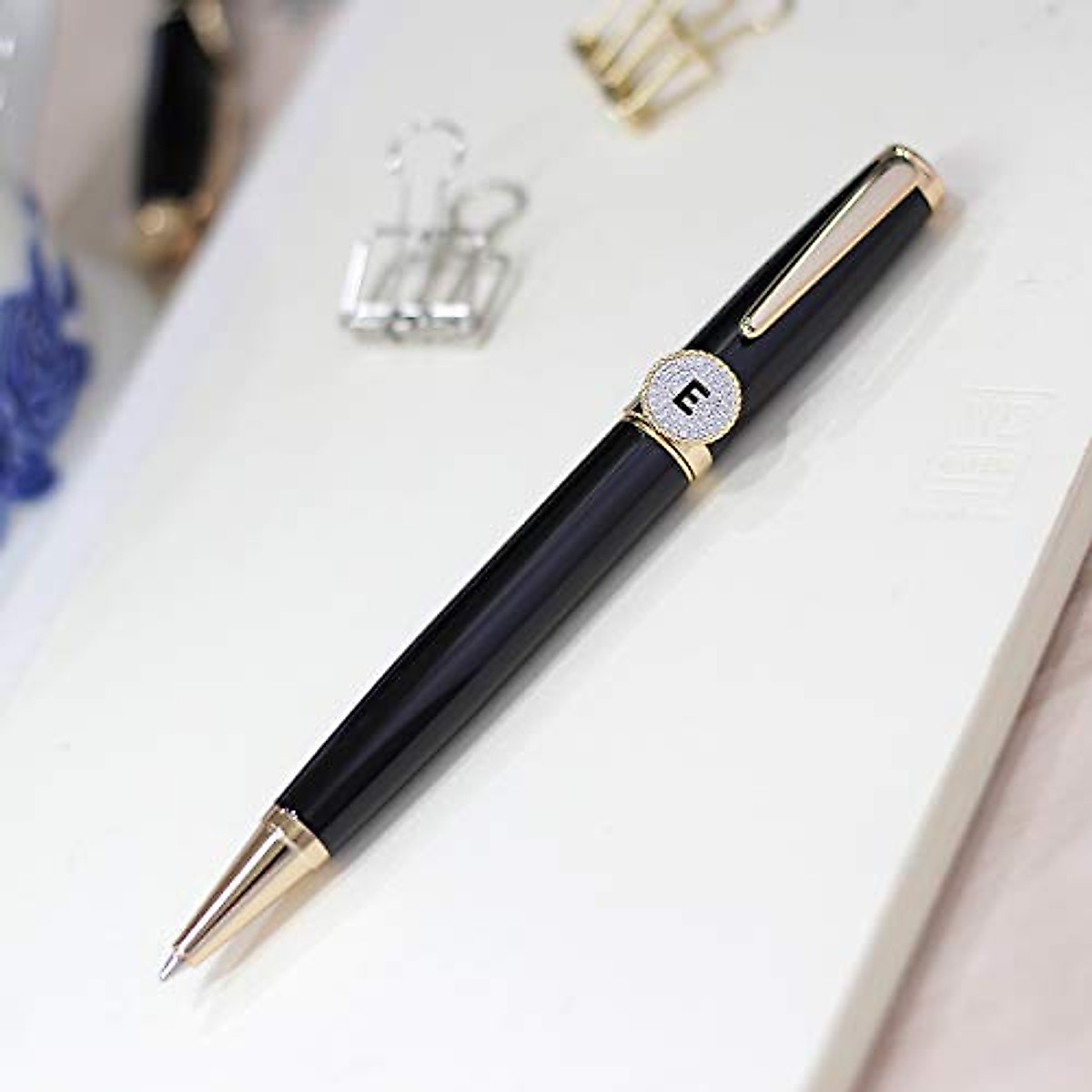 BIJOUX BOBBI [Premium Quality Pen with Individualized Letter Embellishment - Letter S - Black/Gold