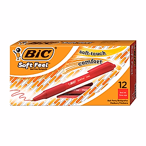 BIC 8373991 Soft Feel Ball Pen, Red, Medium Point, 12-Count