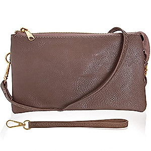Humble Chic Vegan Leather Wristlet Wallets for Women, Phone Clutch or Small Purse Crossbody Bag, Includes Adjustable Shoulder and Wrist Straps, Taupe Brown, Tan
