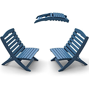 VSMKSJ All-Weather Portable Adirondack Chairs Set of 2,HDPE Plastic Xavier Chair,FirePit Chairs, Navy Blue