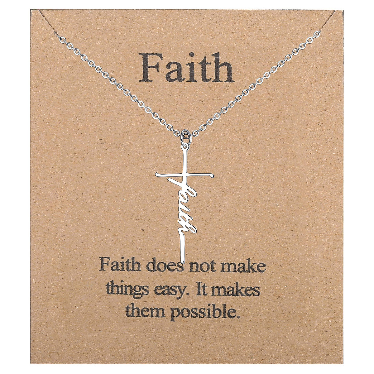 Jewenova Faith Cross Necklace Hope Loved Strength Pendant Necklace Religious Jewelry Gift for Women Dainty Y Pendant Chain Necklace with Meaning Card