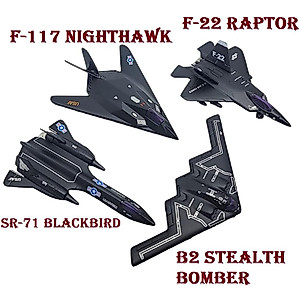 🛦 Die Cast Metal 4.5" Stealth Bomber Jets with Pullback Action. B2 Bomber, SR-71 Blackbird, F-117 Nighthawk, F/A-22 Raptor 4Set
