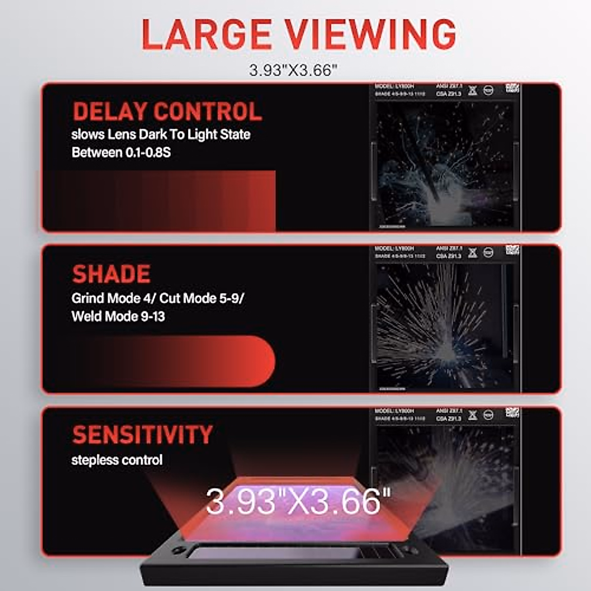 MAYSENT Large Viewing Welding Helmet with Auto Darkening Lens 3.93"X3.66" True Color Solar Power Side View 4 Arc Sensor Wide Shade 4/5-9/9-13 for TIG MIG Arc Weld (Matte Black)