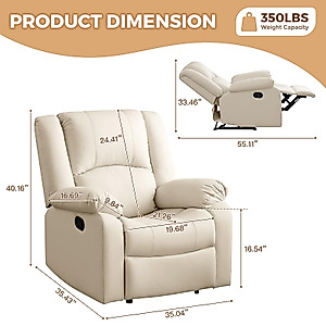 COOSLEEP Manual Recliner Chair, PU Leather Recliner Chair with Overstuffed Arm and Back, Soft Cushions, Recliner Chair for Adults, Single Sofa for Living Room(Beige)