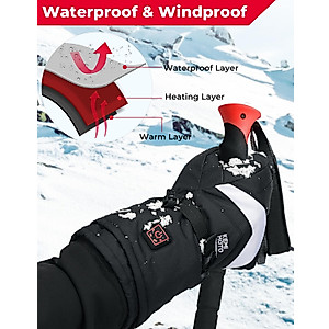KEMIMOTO Heated Mittens for Men Women Rechargeable, Ski Mittens Gloves Electric 2PCs Battery with Touchscreen Waterproof Hand Warmer for Winter Skiing Snowboarding Hiking Climbing Camping, Size L