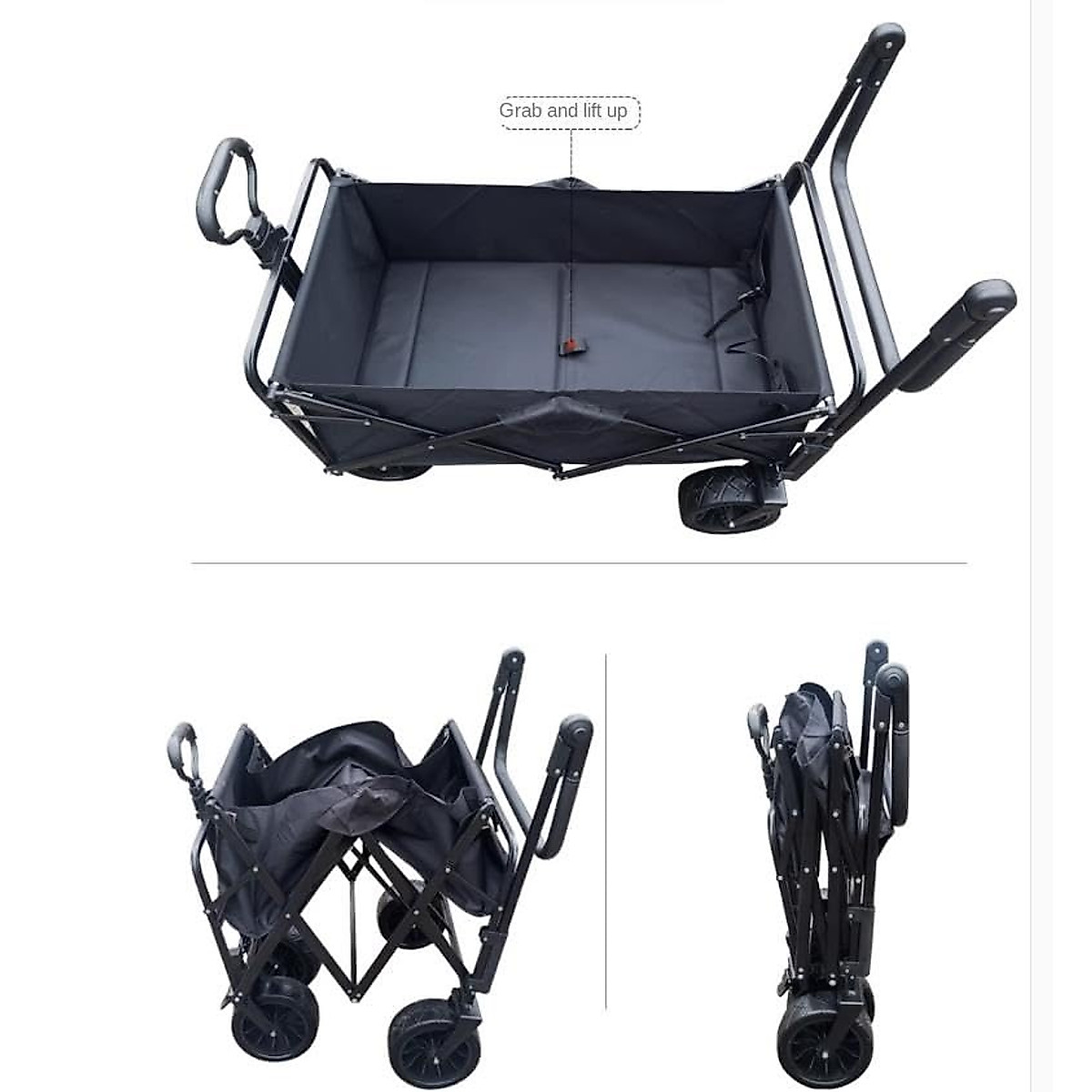 Suuim Garden Wagon Folding Wagon Utility Wagon Foldable Garden Trolley Wagon Heavy Duty Garden Cart with 4 Wheels Beach Wagon Pull Wagon Truck Collapsible W