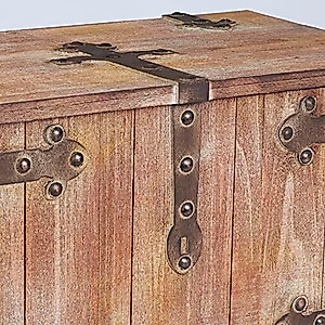 Household Essentials Decorative Trunk, Victorian, Large, Chinese Fir Wood, Aged-Wood Finish with Metal Accents, Fully Opening Lid, Stout Design, Ring Handles
