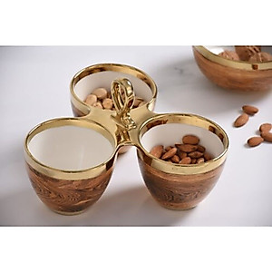 Pampa Bay Wood Look Titanium-Plated Porcelain 3 Part Server, 8.8 x 5.5 Inch, Gold/White/Wood look