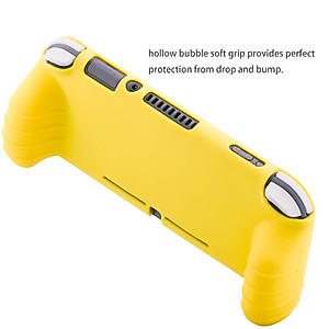 YoRHa Handle Grip Soft Silicone Rubber Protective Cover Case (Mango Yellow) x 1 and Thumbsticks x 4 for Nintendo Switch Lite - 9.2019 Slim Model