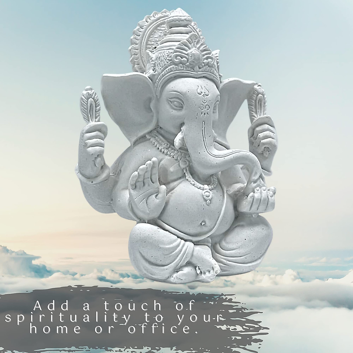 Bellaa 23743 Ganesha Statue Hindu God Lord Ganapati Idol Blessing God Outdoor Sculpture Home Decoration Good Luck Success Gift 5 inch Pure White