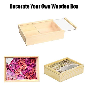YCOSAN 6 Pcs Wood Boxes for Crafts, 6.3 x 4.9 x 1.8 Inch Small Wooden Storage Boxes, Unfinished Wood Box,Wooden Display Box with Sliding Transparency Lid