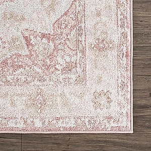 BoutiqueRugs Blush & Light Pink Collection Kandos Bohemian Oriental Medallion Area Rug - Traditional Floral Carpet for Living Room, Bedroom - Blush, Dusty Pink, Cream - 5'3" x 7' (5x7 Area Rug)
