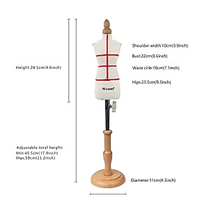 DE-LIANG Female Dress form (Body Height 9.6 inch) MINI 1/4 XS size Professional Tailor Form (Not Adult Full Size) Fully Pinnable half scale 1:4 foam dressmaker Flexible Sewing Dress Form