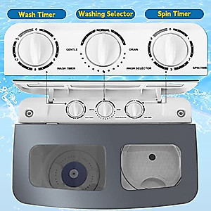 Greenvelly Portable Washing Machine Washer, 21 Lbs Small Mini Twin Tub Washer and Dryer Combo, Compact Laundry Clothes Washer, Semi-Automatic Wash and Spin Cycle for Apartment RV Dorm Camping (Grey）