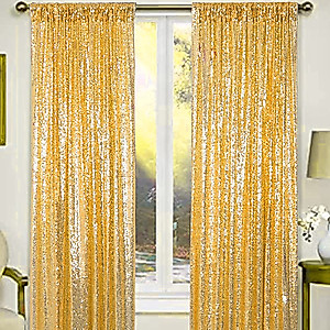 WISPET Gold Sequin Backdrop Curtains 1 Panel 8FTx8FT Glitter Gold Photo Backdrop Drapes Party Wedding Baby Shower Curtain Sparkle Photography Background