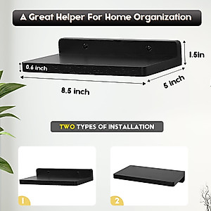 NIUBEST Small Floating Shelf,5 x 8.5 Inch,Set of 3 Small Wall Shelf for Bedroom Living Room Bathroom Kitchen Office (Black)