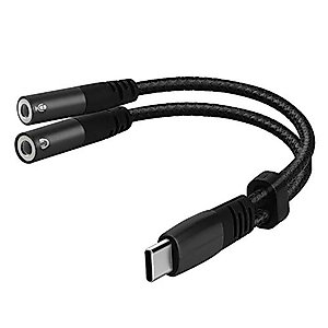 USB C Microphone Adapter, VOJOTO USB Type C Headphone Y Splitter Combo 3.5mm Jack Audio + 3 Pole Mic TRS Adapter External Stereo Sound Card for Mac Book Pro, i-Pad Pro 2018/2020, Galaxy Note 10+/S20