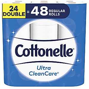 Cottonelle Toilet Paper, 24 Double Rolls (Equal to 48 Regular Rolls), Ultra CleanCare, Soft Bath Tissue, Biodegradable, Septic-Safe