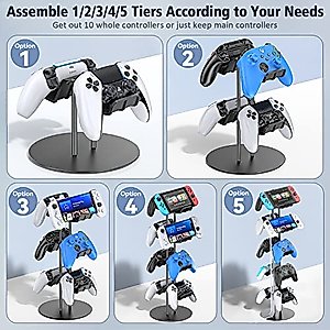 Kytok Controller Stand 5 Tiers with Cable Organizer for Desk, Universal Controller Display Stand Compatible with Xbox PS5 PS4 Nintendo Switch, Headset Holder & Desk Mounts for 10 Packs Controller