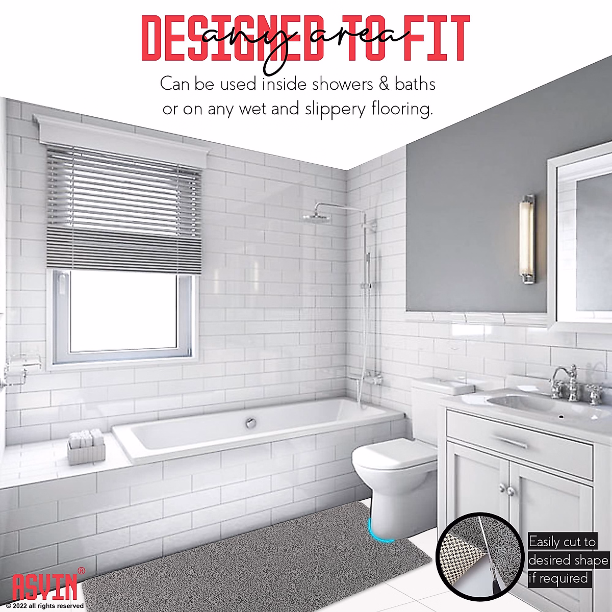 Asvin Soft Textured Bath, Shower, Tub Mat, 24x16 Inch, Phthalate Free, Non Slip Comfort Bathtub Mats with Drain, PVC Loofah Bathroom Mats for Wet Areas, Quick Drying