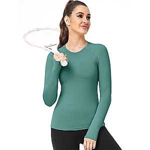 CADMUS Women's 3 Pack Compression Shirts Long Sleeve Yoga Athletic Running T Shirt,Black, Grey, Dark Green,X-Large