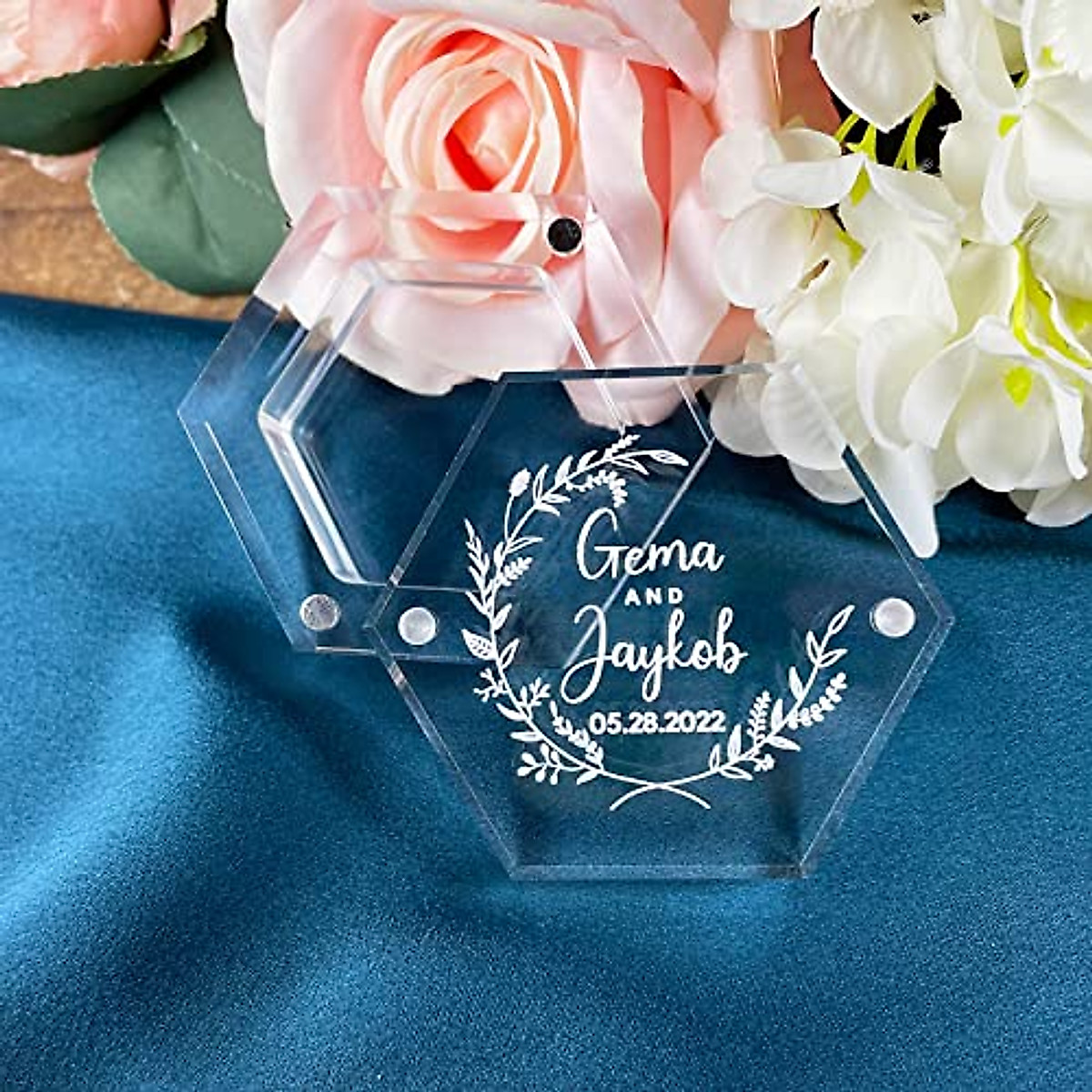 Golden Rain Custom Acrylic Ring Box Clear Hexagon Ring Box Wedding Ring Bearer Box Engagement Proposal Ring Storage Gift (Transparent)
