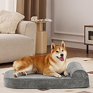 Lesure Orthopedic Dog Beds for Medium Dogs, Medium Memory Foam Dog Bed Pillow with Removable Washable Cover and Anti-Slip Bottom, Waterproof Liner Included, Grey, 34" L x 22" W x 7" H