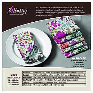 S4Sassy Green Stripe & Ranunculus Floral Holiday Parties Cloth Table Linen Re-Usable Dinner Napkins Set 18 x 18(Pack of 6)