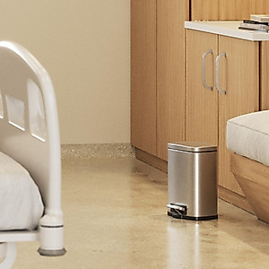 HLS Commercial 1.3 Gallon / 4.9 Liter Fire Resistant Stainless Steel Step On Pedal Trash Can with Odor Filter and Removable Inner Bucket, FM Approvals Class 6921