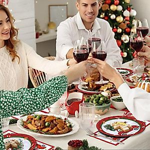 Homlouue 200 Pcs Christmas Paper Plates and Napkins, Santa Claus Car Red and White Plates and Napkins Disposable, Christmas Dinner Serves 50 Guests, Party Table Decorations