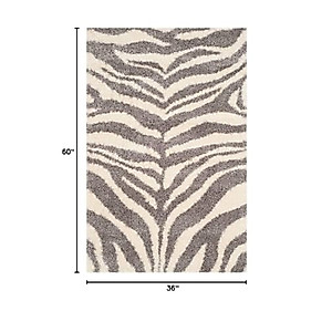 SAFAVIEH Portofino Shag Collection Accent Rug - 3' x 5', Ivory & Grey, Zebra Design, Non-Shedding & Easy Care, 2-inch Thick Ideal for High Traffic Areas in Foyer, Living Room, Bedroom (PTS215A)