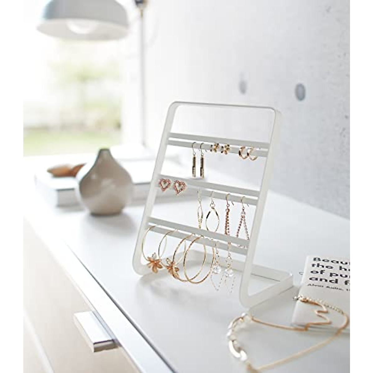 YAMAZAKI Home Earring Display Stand-Holder Steel | Jewelry Organizer, One Size, White