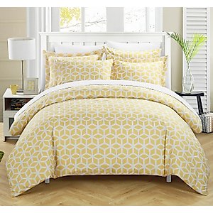Chic Home DS1327-AN 3 Piece Elizabeth Geometric Diamond Printed Reversible Duvet Cover Set, Queen, Yellow