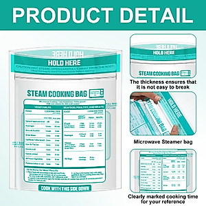 Resurhang 200 Pack Zipper Microwave Steam Bags Reusable Steam Cooking Bags for Vegetables Potatoes and Meat