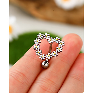 Melighting 14G Belly Button Rings Reverse Belly Rings Stainless Steel 316L Flower Belly Piercing Jewelry for Women Belly Piercing Navel Barbell Body Piercing Jewelry