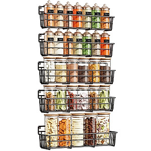 Mystozer 5 Pack Spice Rack Seasoning Organizer Wall Mount, Hanging Spice Organizer Shelf for Kitchen Cabinet, Wall, Pantry Door (Jars Are Not Included)